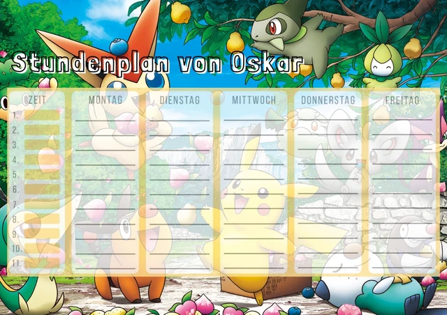 PERSONALISERBARER STUNDENPLAN POKÉMON | 15 Designs | DIN A4 | zum ...