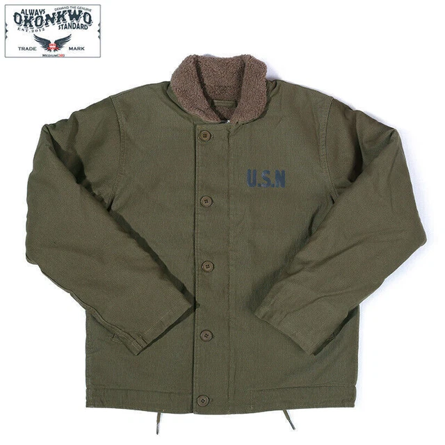 MEN'S USN N-1 Deck Jacket Vintage Military Flight Jackets Winter Fleece ...