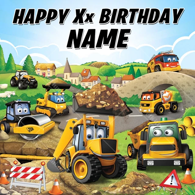 JCB DUMPER BULLDOZER Digger Square Cake Topper Personalised Edible ...