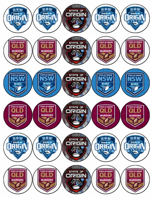 STATE OF ORIGIN Team Cupcake Toppers Edible Wafer Cake Decorations (2 ...