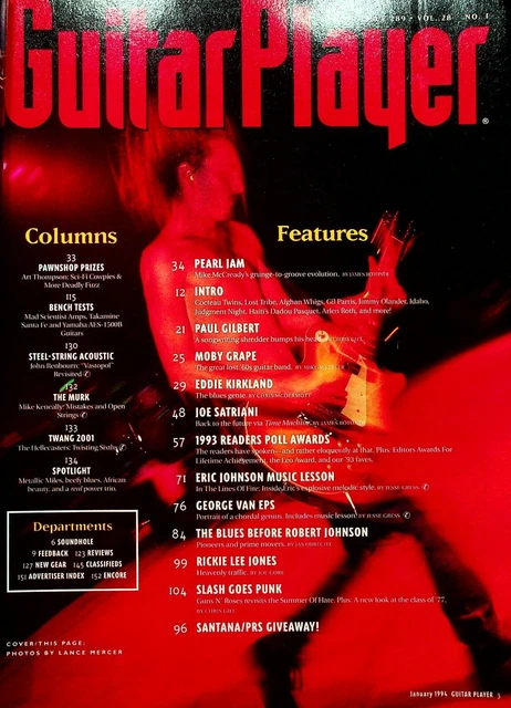 VINTAGE GUITAR PLAYER Magazine January 1994 Pearl Jam Mike McCready ...