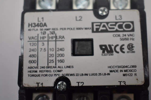 FASCO H340A DEFINITE Purpose Contactor 40 Amp 3 Pole 24 VAC Genuine OEM $35.46 - PicClick CA