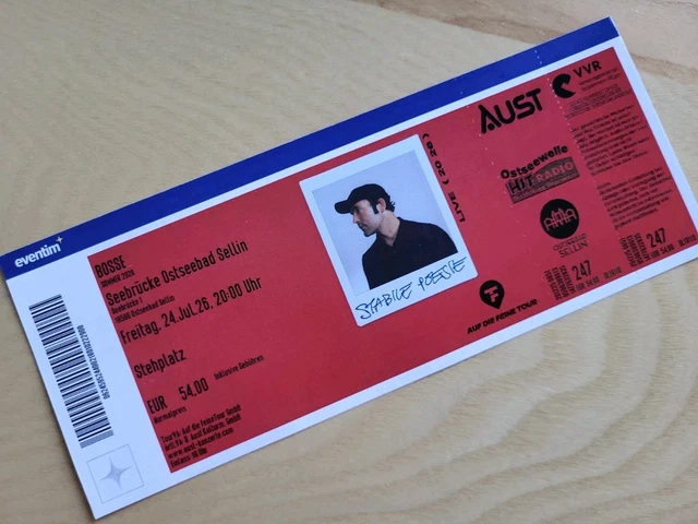 BOSSE STRANDKONZERT SELLIN Juli 2026 Konzert-Ticket Stabile Poesie ...