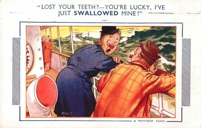 VINTAGE RISQUE COMIC seaside humour colour postcard lost my teeth ...