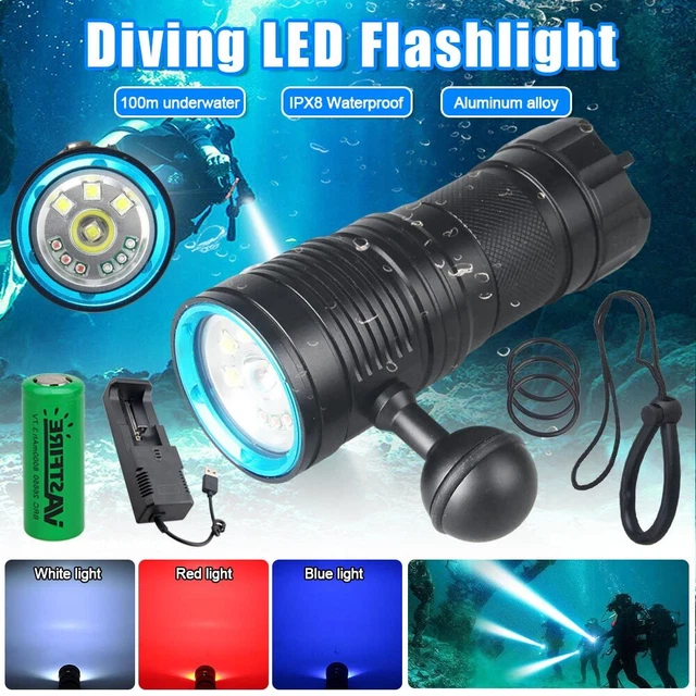 BRIGHT 15000LM DIVING Flashlight Photography LED Light Underwater 100m ...