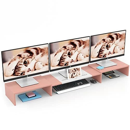 WESTREE TRIPLE DUAL Monitor Stand Riser, 56" Extra Long Monitor Stand ...