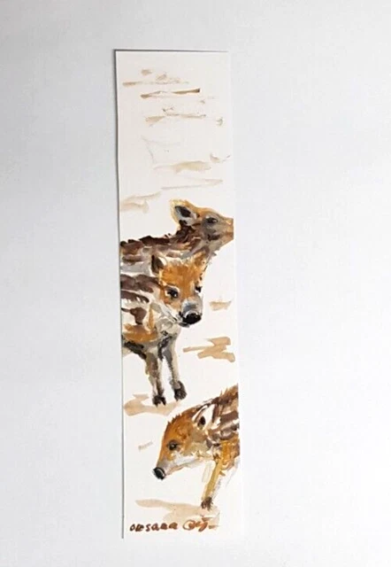 ORIGINAL ACRYL AQUARELL " Frischlinge" Wildschwein Tier Bild Lesezeichen Unikat EUR 7,50 ...
