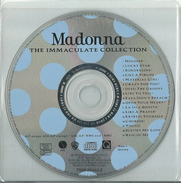 MADONNA - THE Immaculate Collection 1990 Eu Cd Vogue Holiday Cherish ...