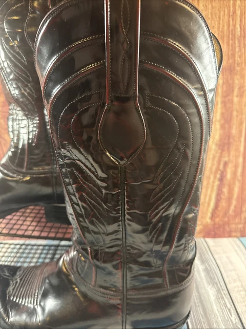 LUCCHESE CLASSICS BLACK Cherry Goat Leather Cowboy Boots Mens 10.5 D ...