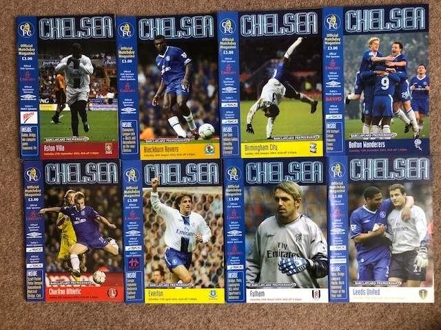 CHELSEA HOME PROGRAMMES 2003/04 SET OF LEAGUE & CUP x 21 £14.00 ...