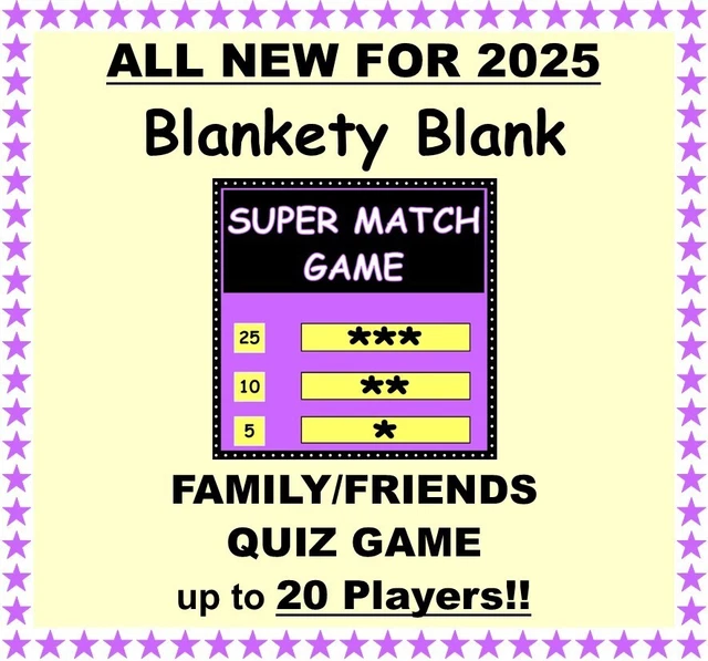ALL NEW FOR 2025 Blankety Blank 'SUPER MATCH' Game - Up to 20 Players ...
