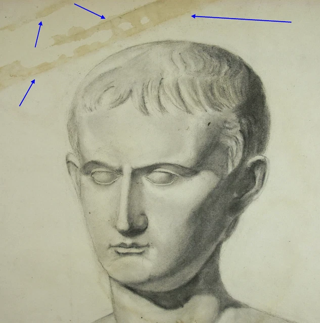 EUGÈNE CORNET DESSIN XIXe original buste de César / romain selon l ...