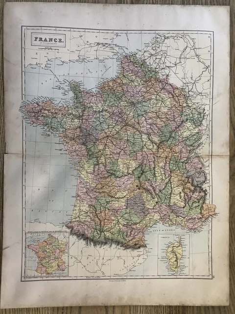 1884 FRANCE IN Departments Original Antique Map by Adam & Charles Black ...