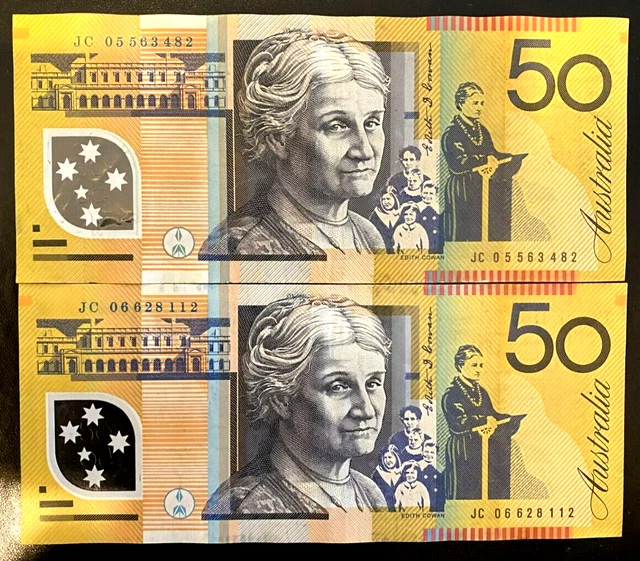 2005/2006 LAST PREFIX Australian $50 notes ** JC05/JC06 ** LOW MINTAGE ...