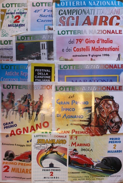 LOTTO 11 MANIFESTI grandi 1 piccolo Lotteria Nazionale Usati vari anni ...