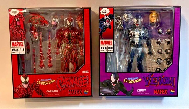 FIGURINE SPIDER-MAN MEDICOM TOY MAFEX n°088 Venom & n°118 Carnage Comic ...