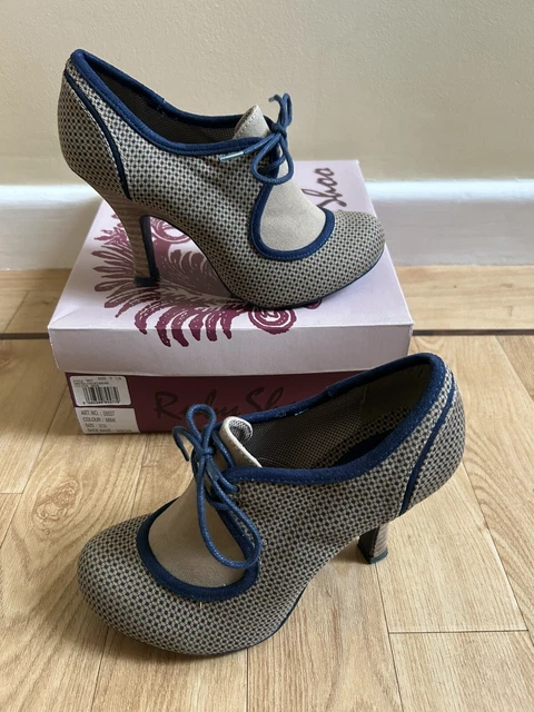 RUBY SHOO MISCHA Mink Beige & Navy Closed Toe Lace Up High Heel Shoe ...