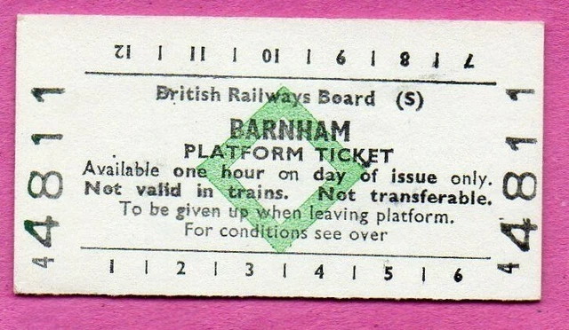BRB (S) RAILWAY platform ticket - BARNHAM. Green diamond Edmondson card ...