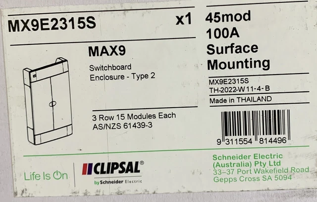 CLIPSAL MAX9 3 Row 45 Module Surface Mount Switchboard (Type 2 ...