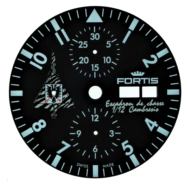 QUADRANTE FORTIS PER Valjoux 7750 nero 35,2 mm 'Escadron de Chasse 1/12 ...