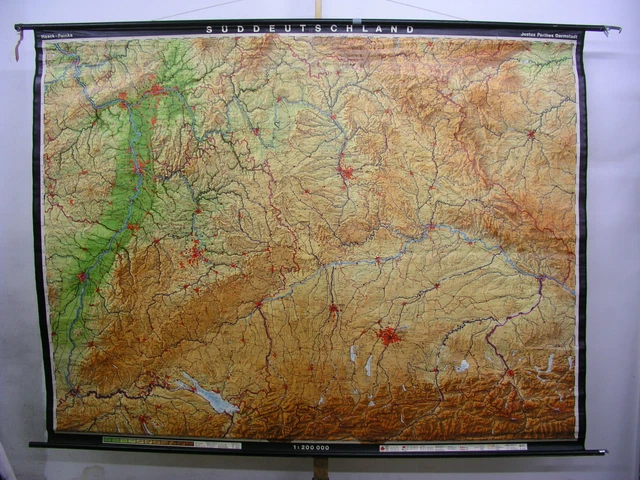 SCHOOL WALL MAP School Map Role Map Alps South Germany 253x194c 1973 ...