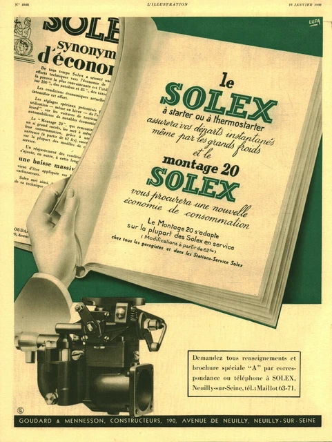 PUBLICITÉ ANCIENNE AUTOMOBILE carburateur Solex 1936 issue de magazine EUR 7,50 - PicClick FR
