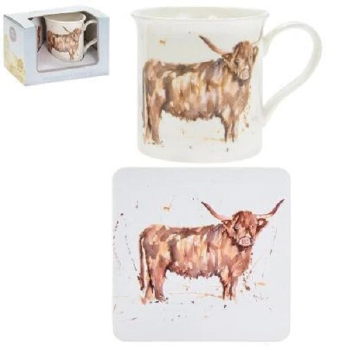 HIGHLAND COW MUG Coaster Set Country Life Gift by The Leonardo ...