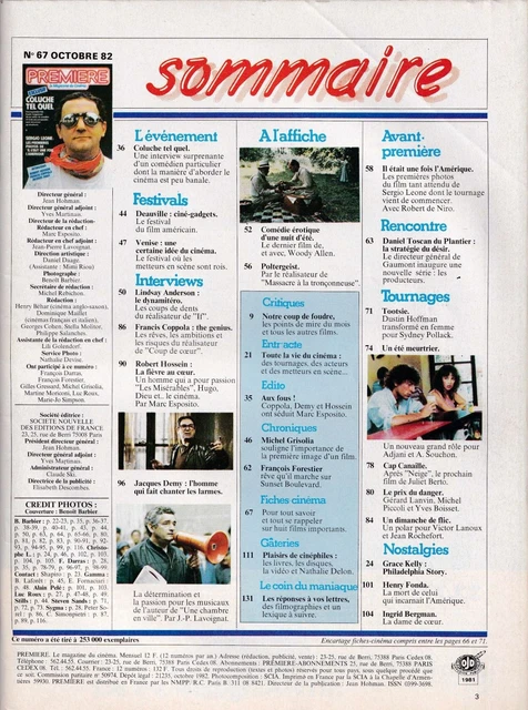 PREMIÈRE N° 67/1982 - Coluche Poltergeist Dustin Hoffman Tootsie Adjani ...