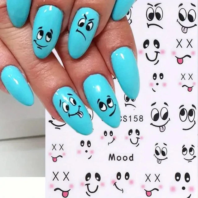 NAIL ART STICKERS Decals Funny Faces Mood Emoji Expressions Cute 5D ...
