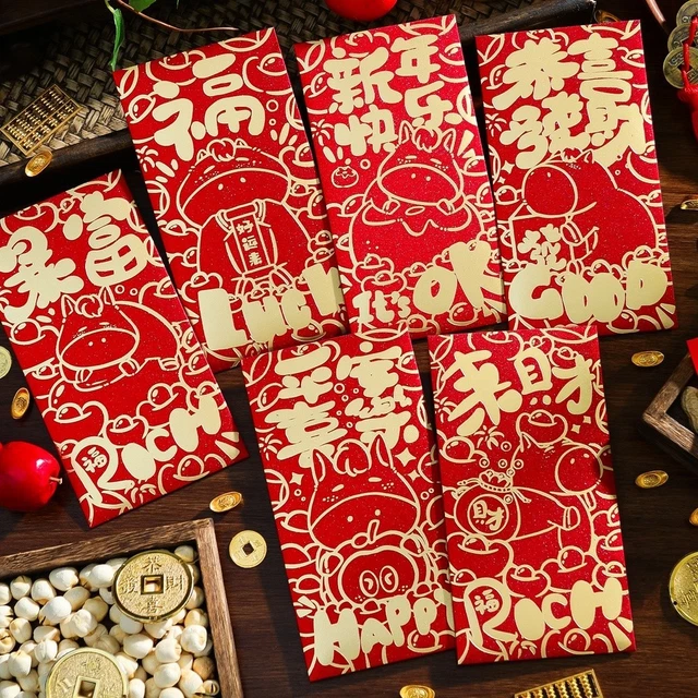 PAPER RED ENVELOPES 36 Count for 2026 Lunar New Year with Lucky Symbol ...