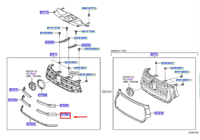 TOYOTA HILUX MK8 Grille de radiateur Moulure centrale gauche 531240K100 NEUF EUR 106,39 ...