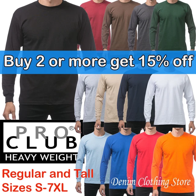 PRO CLUB MEN'S Heavyweight Cotton Long Sleeve Crew Neck T-Shirts S~7XL ProClub $25.70 - PicClick AU