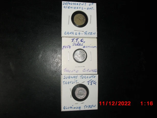 VINTAGE 3 ROUND token public subway TTC Toronto metro Ontario Highway ...