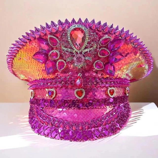 RHINESTONES STUDS SEQUINS Costume Hat Unique Stylish Flat Cap for ...