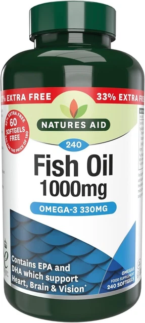 NATURES AID COD Liver Oil 1000mg 240 Softgel Capsules High Strength ...