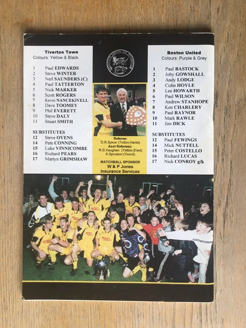1 FOOTBALL PROGRAMME F.a.trophy Tiverton V Boston United 03/02/2001 £2. ...