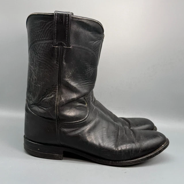 JUSTIN ROPER MENS 10.5 D Black Leather Cowboy Boots Pull-On Round ...