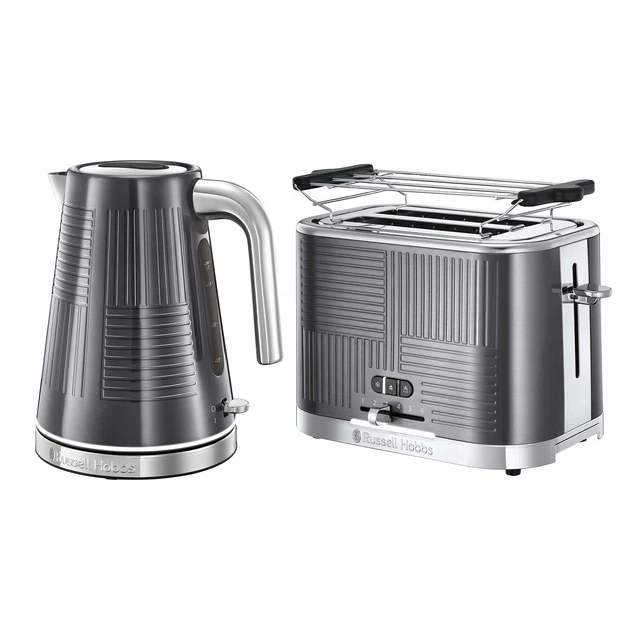 RUSSELL HOBBS WASSERKOCHER + Toaster Geo Steel Frühstücks Set Edelstahl ...
