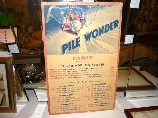 ANCIEN FRANCE RARE Presentoir Pub Pile Wonder Carton 1950 Lampe Vintage ...