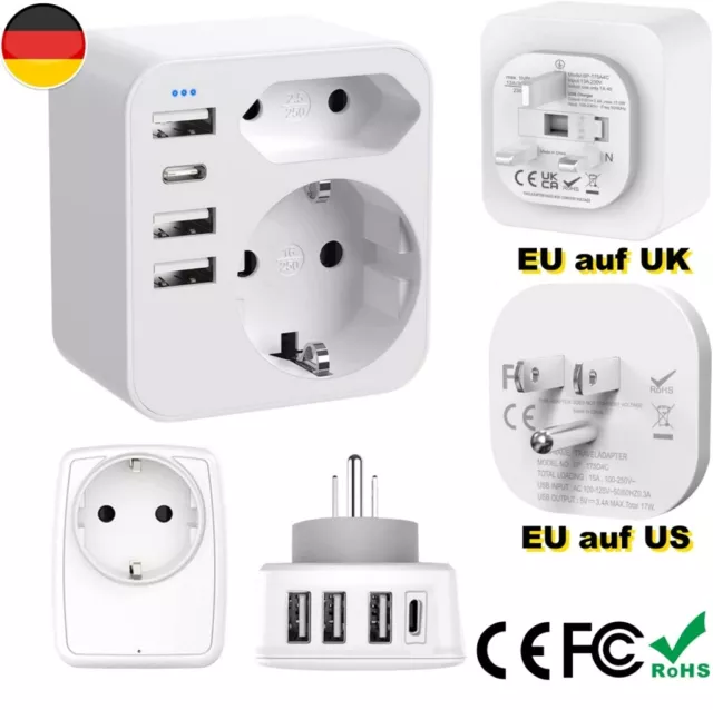 REISEADAPTER DE AUF USA UK GB England 3pin Steckdose Reisestecker ...