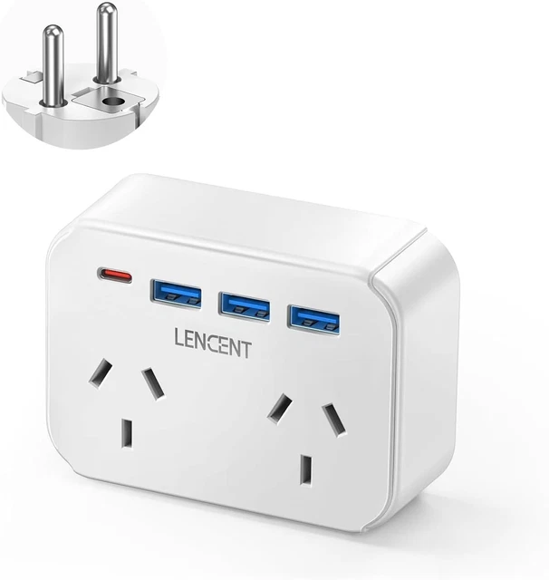 AUS TO EU Plug Adapter Bali Travel Adapter with 2 Outlets 4 USB Charger ...