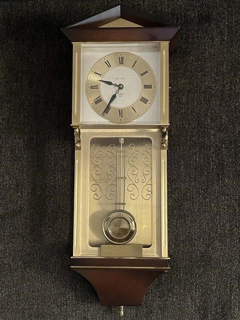 VINTAGE BULOVA Quartz Wall Clock Gold Tone with Wood Design £232.85 ...