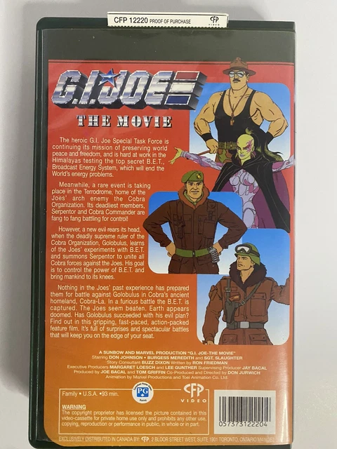 G.I. JOE THE Movie 1987 Casette Hasbro VHS Don Johnson Action Animation ...