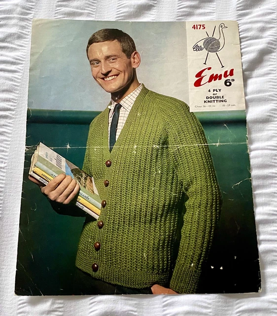 VINTAGE ‘EMU V-NECK Cardigan’ Knitting Pattern Booklet (No. 4175) £1.76 ...