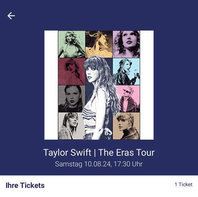 VORKAUFSRECHT TAYLOR SWIFT 1x Stehplatz GA standing Wien, 10.08.24 EUR ... VORKAUFSRECHT TAYLOR SWIFT 1x Stehplatz GA standing Wien, 10.08.24 EUR ...