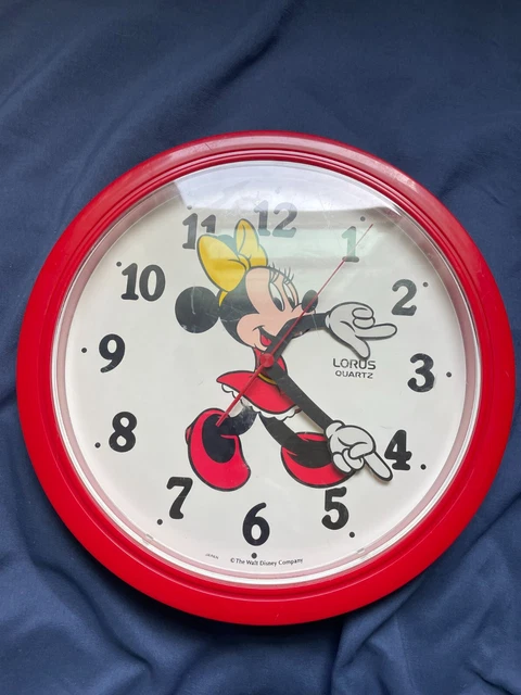 VINTAGE WALT DISNEY Minnie Mouse Lorus Quartz 10" Wall Clock tested £24 ...