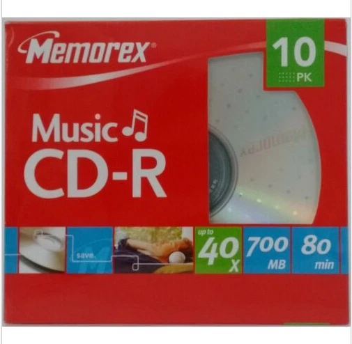 MEMOREX 10PK RECORDABLE CD-R 40 x 700MB 80min 10-Pack w/ Slimline Jewel ...