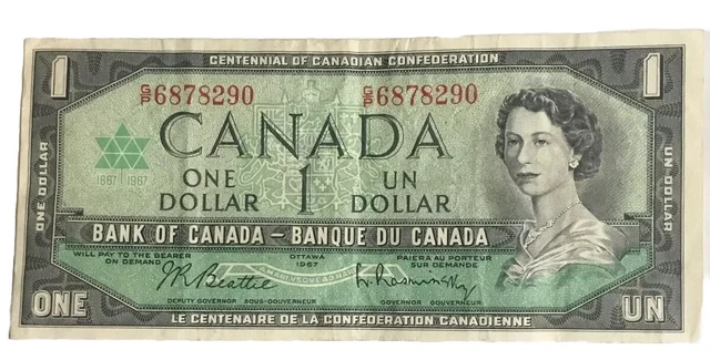 CANADA ONE DOLLAR Bank Note 1967 Queen Elizabeth II GP 6878290 Vintage ...