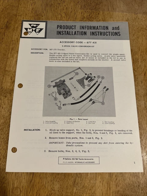 MASSEY FERGUSON 677 431 2-Spool Valve Conversion Kit Product ...