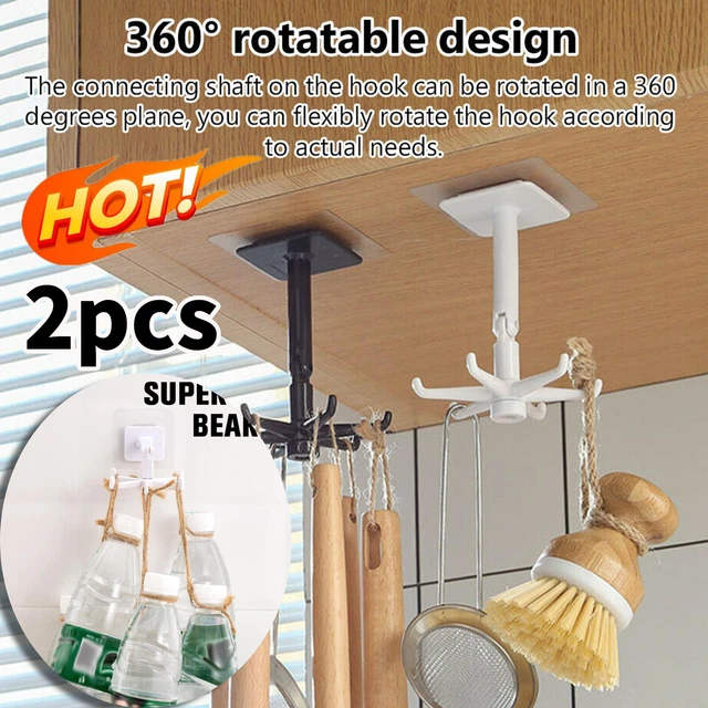 360° 6-HOOK UNDER Shelf Kitchen Utensil Organiser Wall Hook Hanging ...